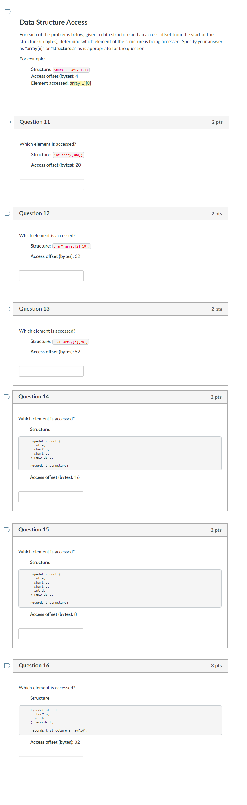 Solved Data Structure Access For each of the problems below, | Chegg.com