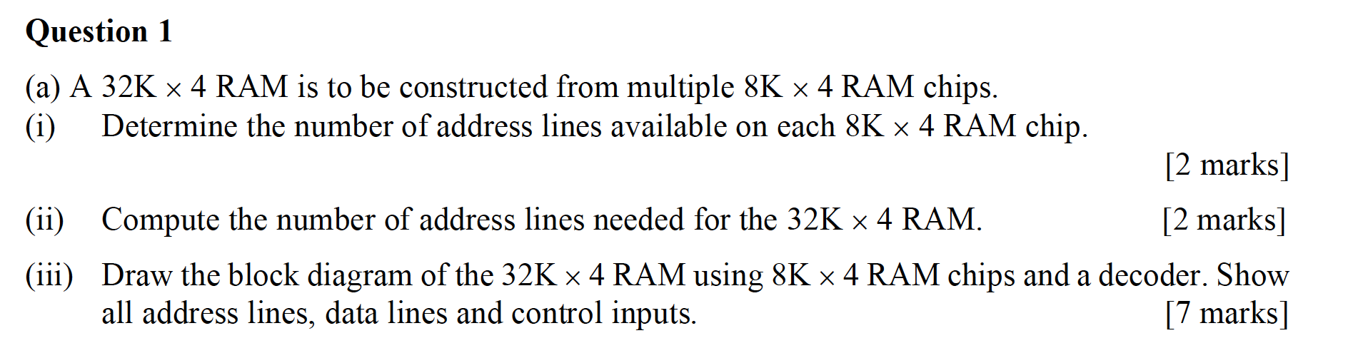 Solved Question 1 (a) A 32K x 4 RAM is to be constructed | Chegg.com