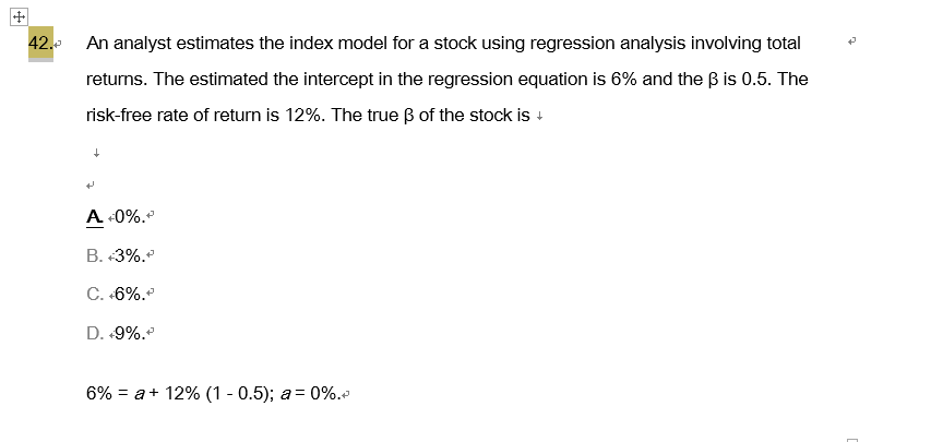 Solved + 42.+ + An analyst estimates the index model for a | Chegg.com