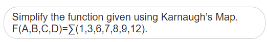 Solved Simplify the function given using Karnaugh's Map. | Chegg.com