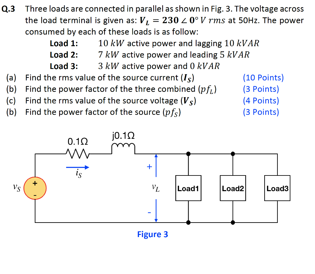 Solved Q.3 Three loads are connected in parallel as shown in | Chegg.com