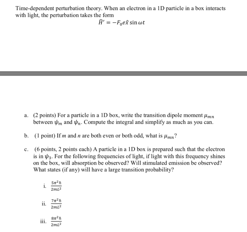 Time-dependent perturbation theory. When an electron | Chegg.com