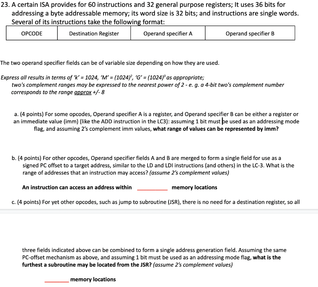 Solved 3. A certain ISA provides for 60 instructions and 32 | Chegg.com