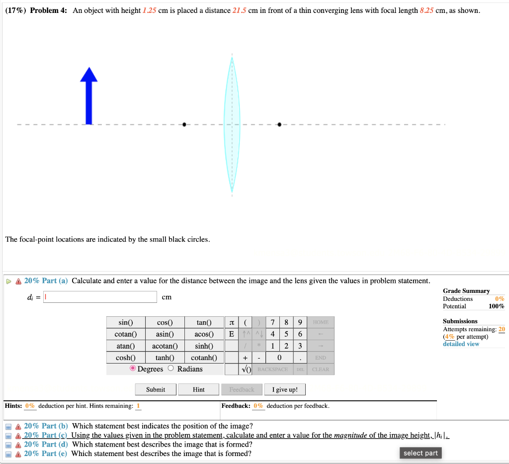 Solved (17\%) Problem 4: An object with height 1.25 cm is | Chegg.com