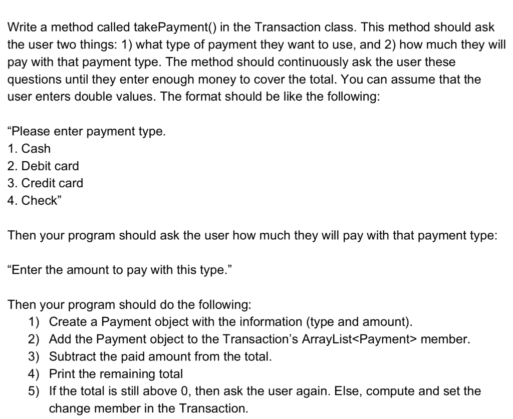 Solved Write An Enum Class Called Paymenttype With Values 