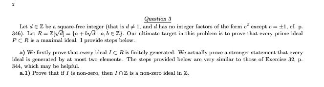 Solved 2 Question 3 Let de Z be a square-free integer (that | Chegg.com