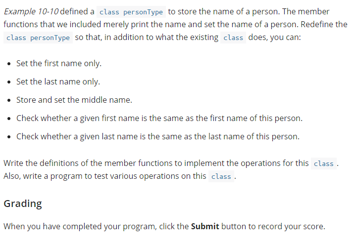 Solved Example 10-10 defined a class personType to store the | Chegg.com