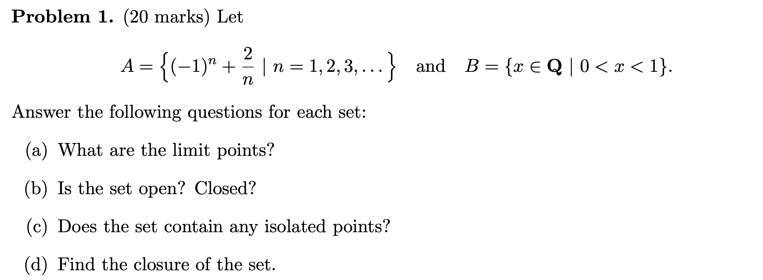 Solved Problem 1 20 Marks Let A 1 In123 