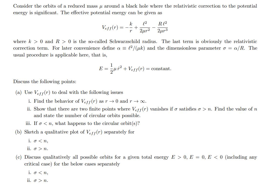 Solved Consider the orbits of a reduced mass μ ﻿around a | Chegg.com