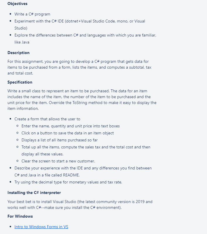 Objectives - Write a C\# program - Experiment with | Chegg.com