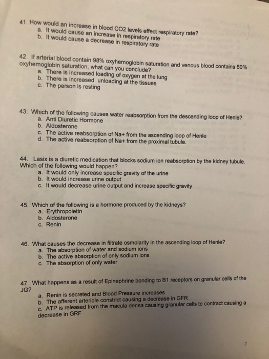 Solved 41. How would an increase in blood CO2 levels effect | Chegg.com