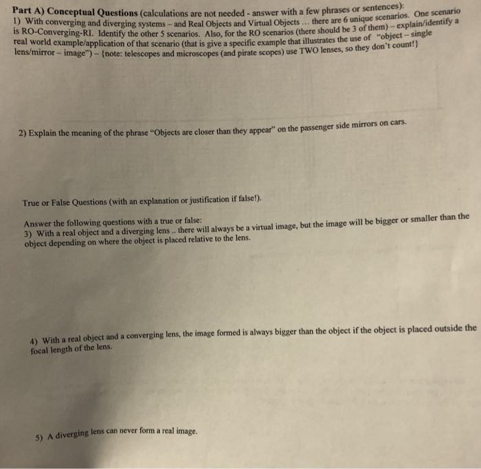 Solved Part A) Conceptual Questions (calculations are not | Chegg.com