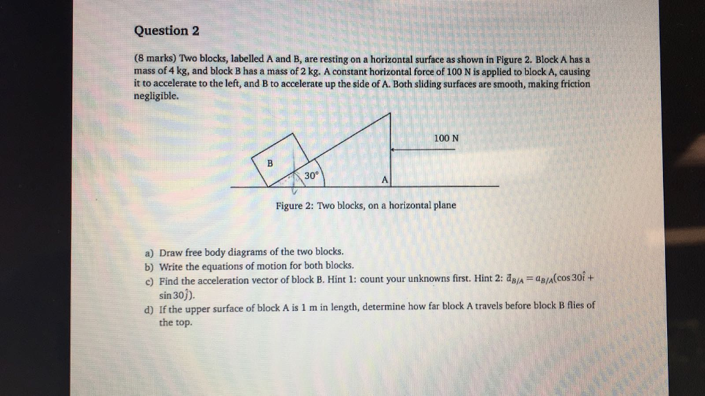 Solved Question2 (8 marks) Two blocks, labelled A and B, are | Chegg.com