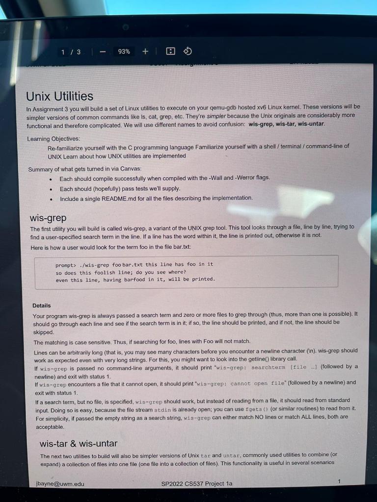 1 / 3 93% a Unix Utilities In Assignment 3 you will | Chegg.com