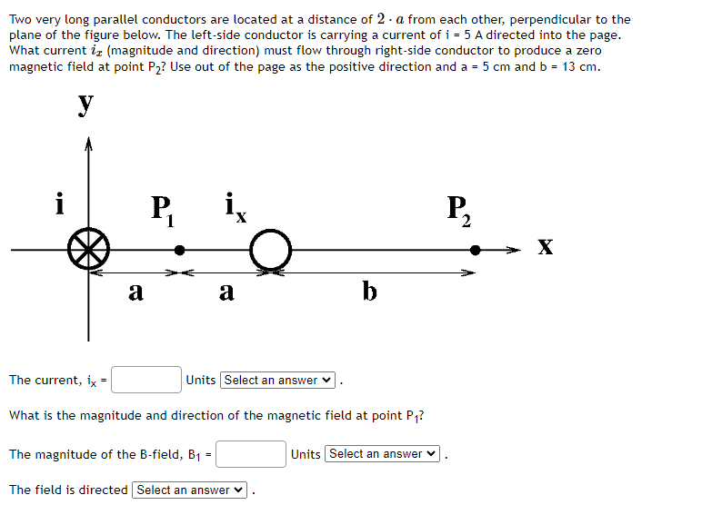 Solved Two very long parallel conductors are located at a | Chegg.com