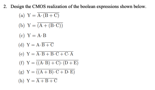 Solved 2. Design the CMOS realization of the boolean | Chegg.com
