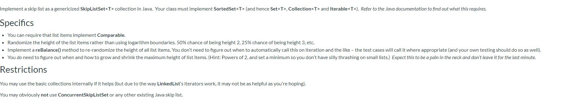 Implement a skip list as a genericized SkipListSet | Chegg.com