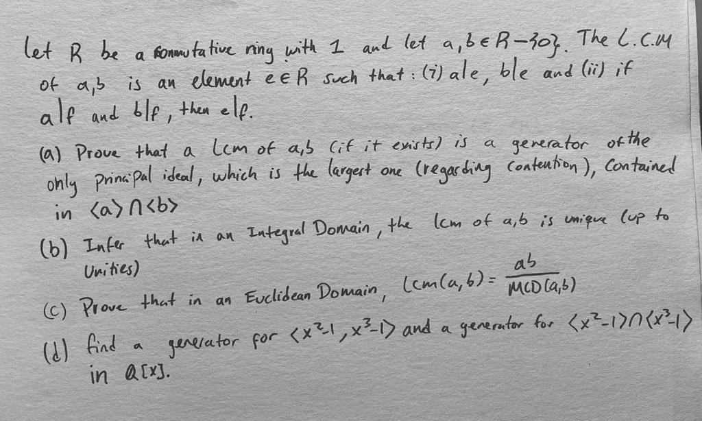 Solved let R be a conmutative ring with 1 and let a,b∈R−30 | Chegg.com
