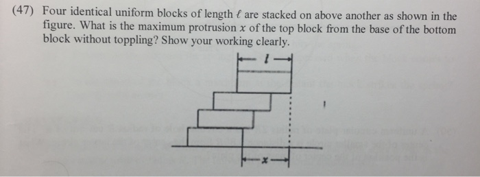 Solved Four identical uniform blocks of length t are stacked | Chegg.com