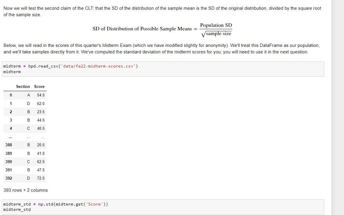 Solved Now we will test the second claim of the CLT: that | Chegg.com