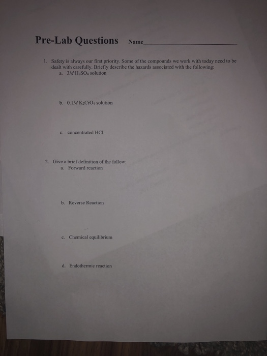 Solved Pre-Lab Questions Name 1. Safety is always our first | Chegg.com
