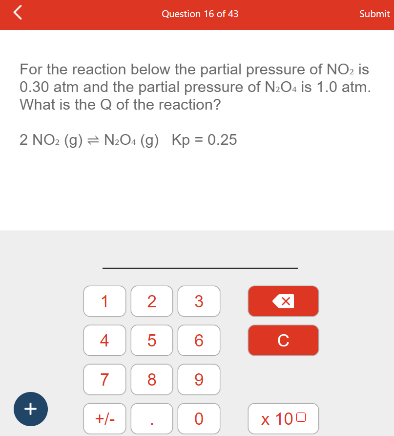 Solved For the reaction below the partial pressure of NO2 is | Chegg.com