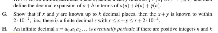 Solved define the decimal expansion of a+b in terms of | Chegg.com