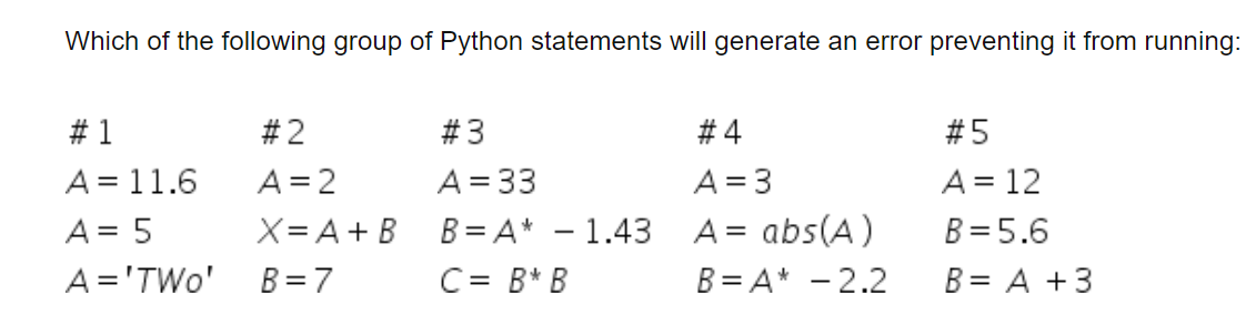 Solved Which of the following group of Python statements | Chegg.com