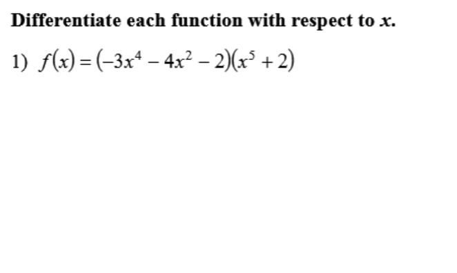 Solved Differentiate each function with respect to x. 1) | Chegg.com