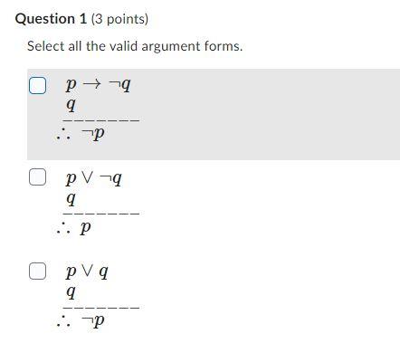 Solved Select all the valid argument forms. | Chegg.com