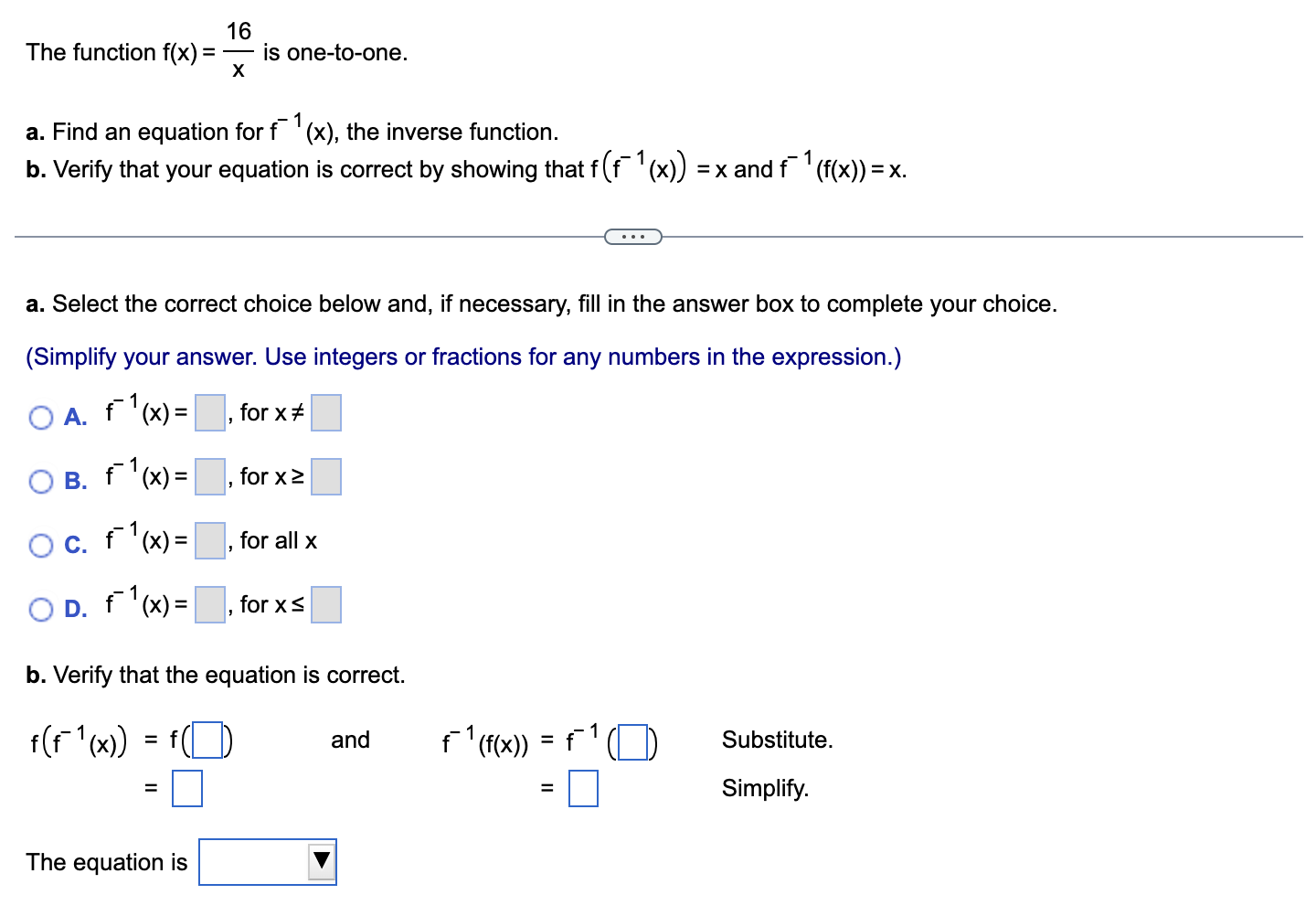 Solved The function f(x)=16x ﻿is one-to-one.a. ﻿Find an | Chegg.com