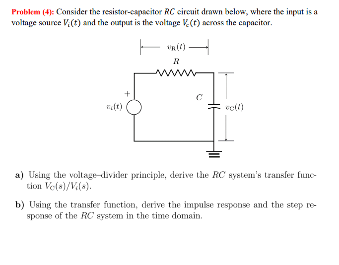 Solved Problem (4): Consider the resistor-capacitor RC | Chegg.com