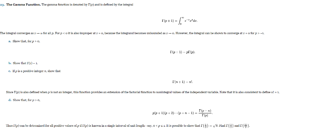 Solved 223. The Gamma Function. The gamma function is | Chegg.com