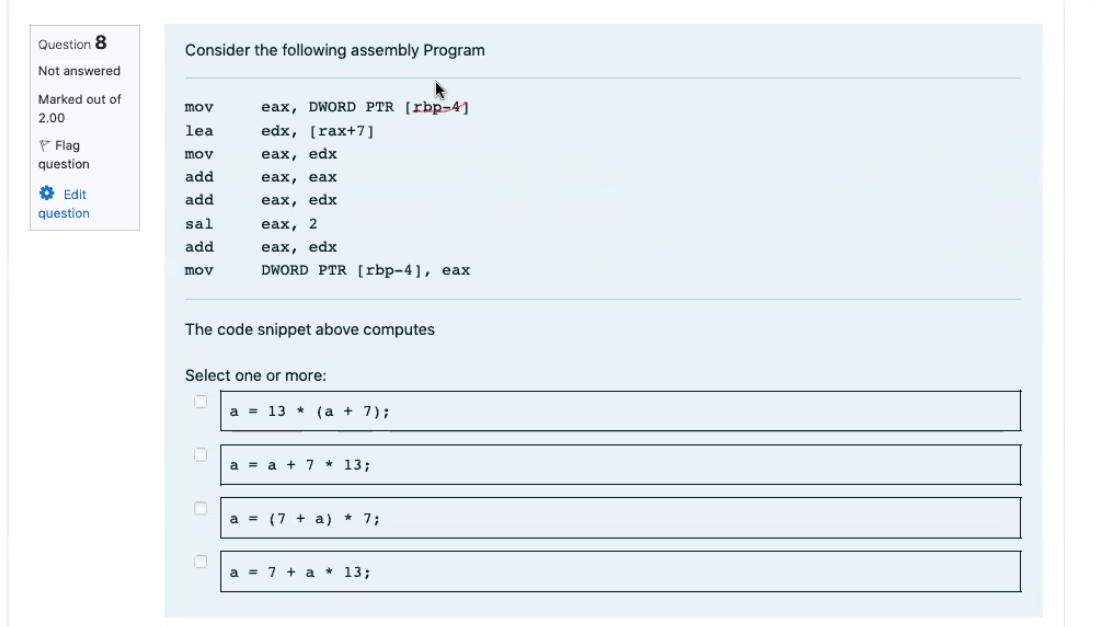 Solved Question 8 Consider the following assembly Program | Chegg.com