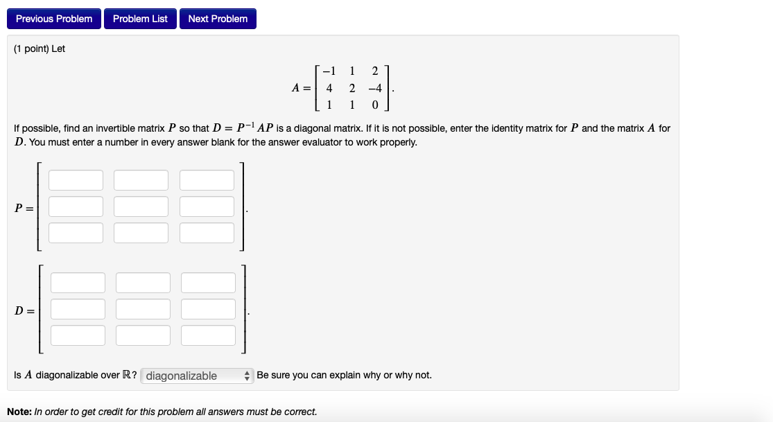 Solved If possible, find an invertible matrix 𝑃 so that | Chegg.com