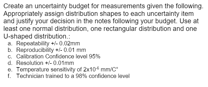 Create an uncertainty budget for measurements given | Chegg.com
