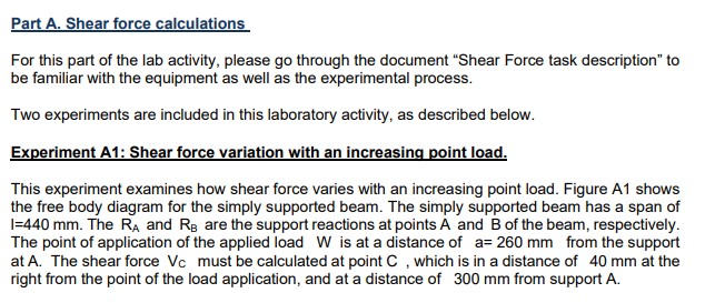 Part A. Shear force calculations For this part of the | Chegg.com