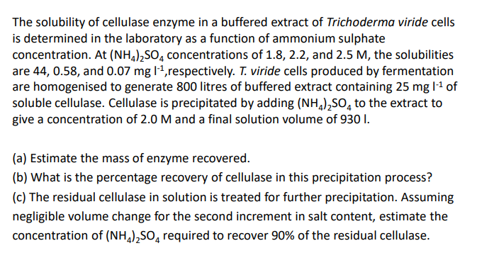 Solved The solubility of cellulase enzyme in a buffered | Chegg.com