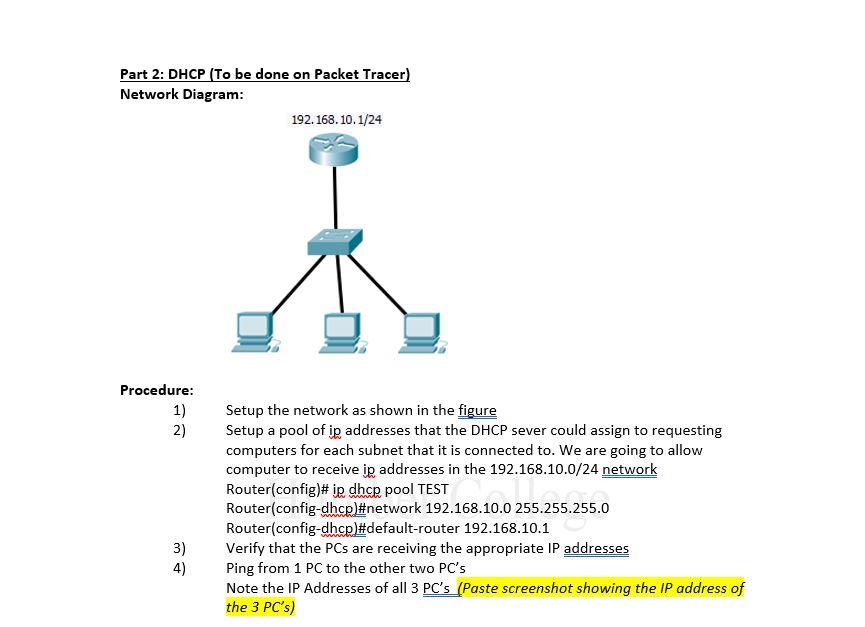 Lab 6 Dhcp And Routing Instructions 1 Chegg