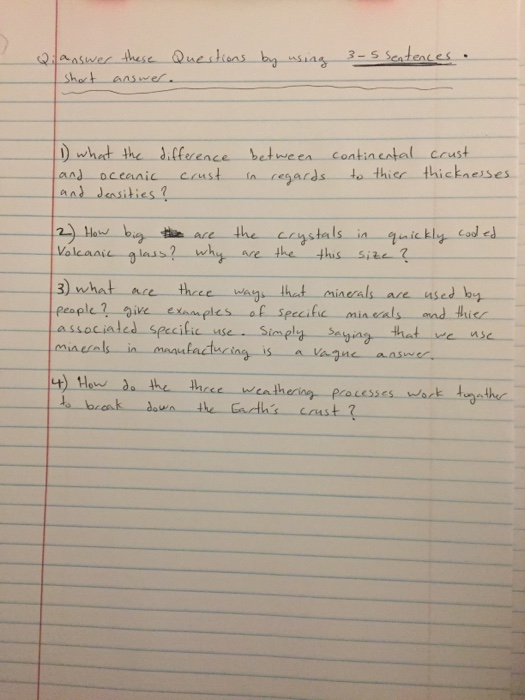 Solved For Geology class, use 3-5 sentences, concise and | Chegg.com