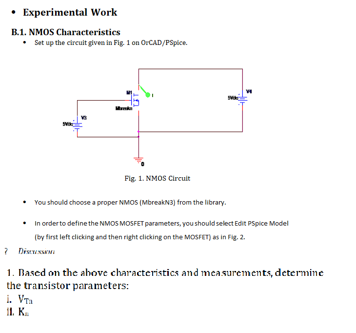 Solved • Experimental Work B.1. NMOS Characteristics • Set | Chegg.com