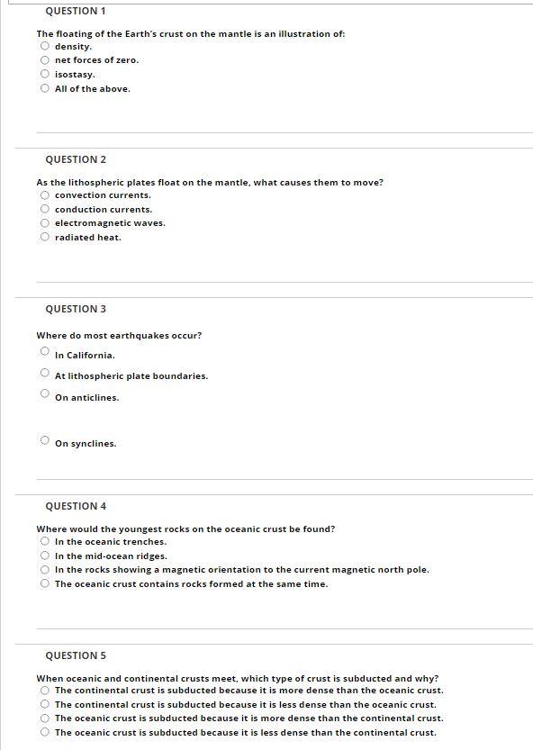 Solved QUESTION 1 The floating of the Earth's crust on the | Chegg.com