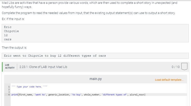 Mad Libs are activities that have a person provide | Chegg.com