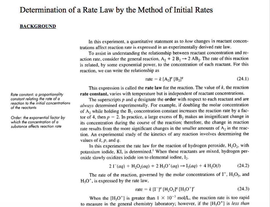 Determination of a Rate Law by the Method of Initial | Chegg.com
