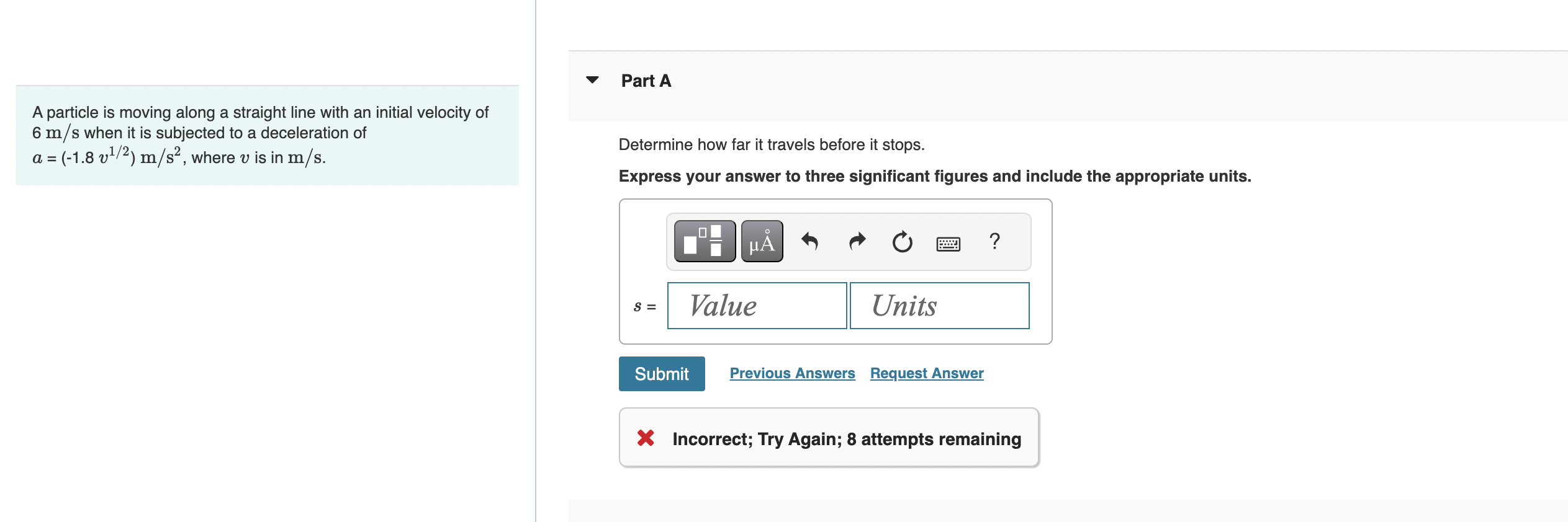 Solved Part AA particle is ﻿moving along a straight line | Chegg.com