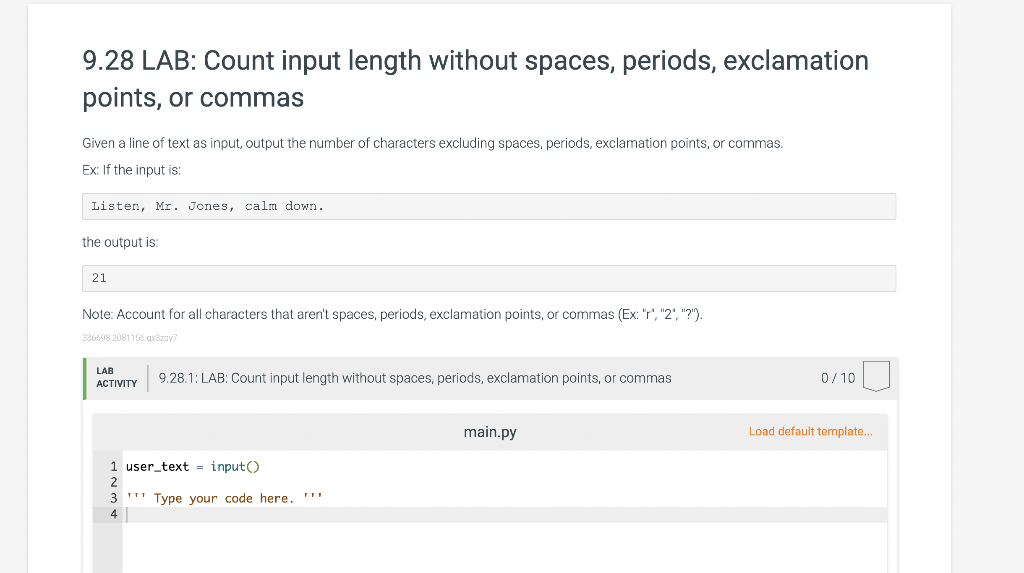 Solved 9 28 LAB Count Input Length Without Spaces Periods Chegg