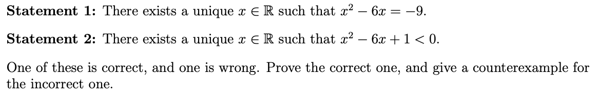 Solved Statement 1: There exists a unique x∈R such that | Chegg.com