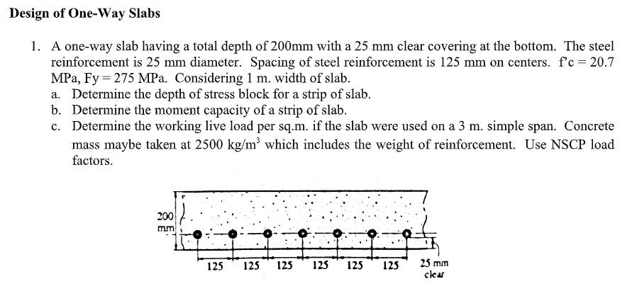 Solved Design of One-Way Slabs 1. A one-way slab having a | Chegg.com
