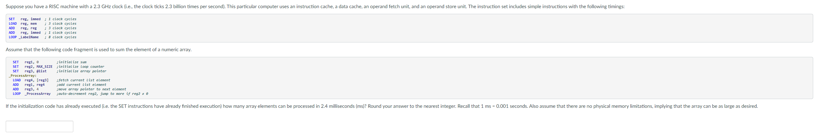 Suppose you have a RISC machine with a 2.3 GHz clock | Chegg.com
