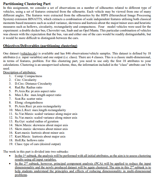 Solved Partitioning Clustering Part In this assignment, we | Chegg.com
